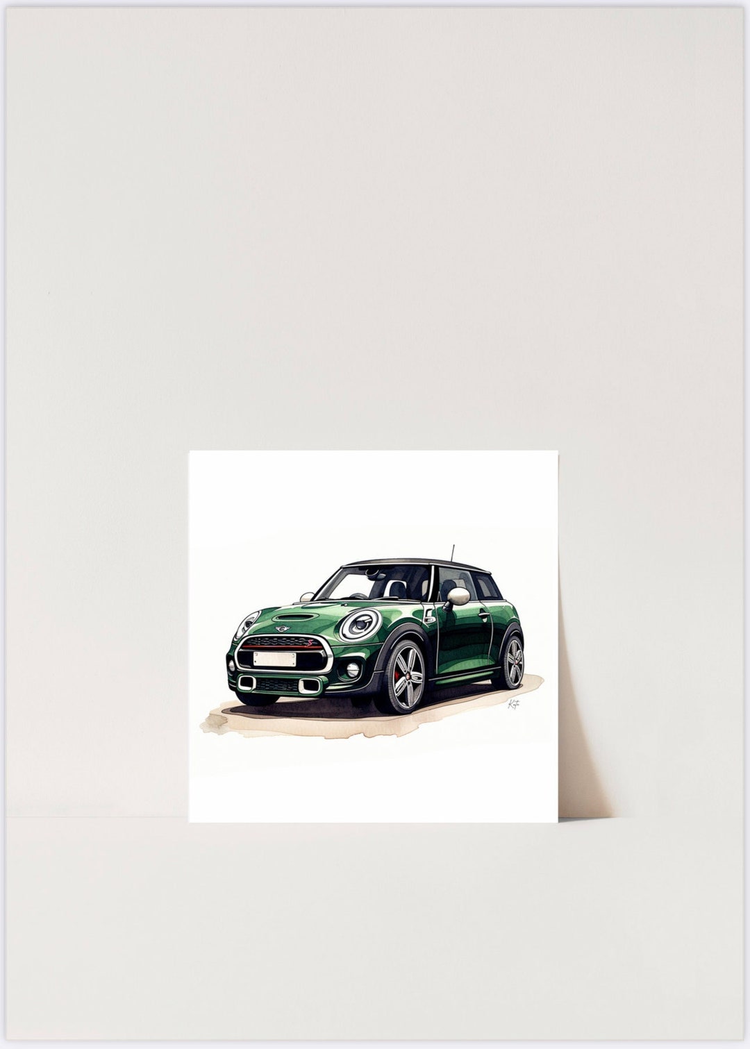 Modern British Racing Green Mini Cooper Watercolour - Digital Download ...
