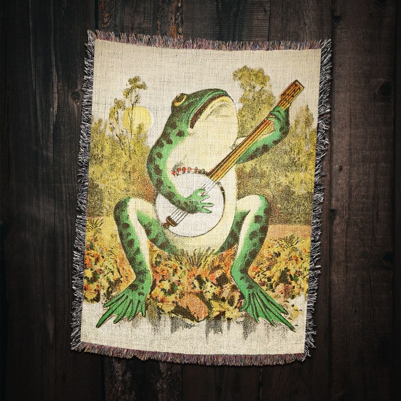 Banjo Frog Woven Throw Blanket: Vintage Americana Folklore Art - Etsy