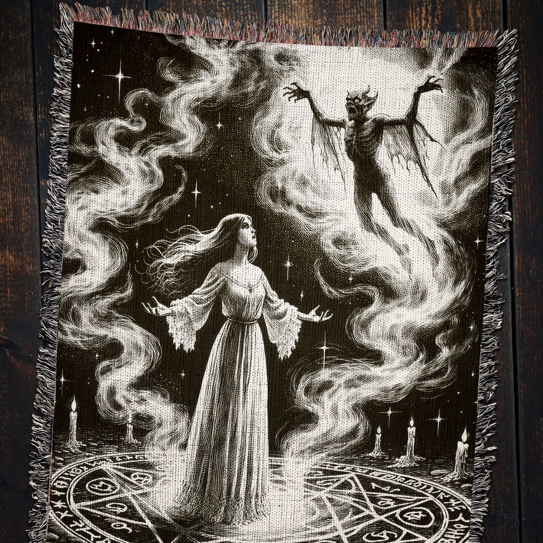 Vintage Witch Summoning Demon Blanket • Occult Sorceress Art, Witchy ...