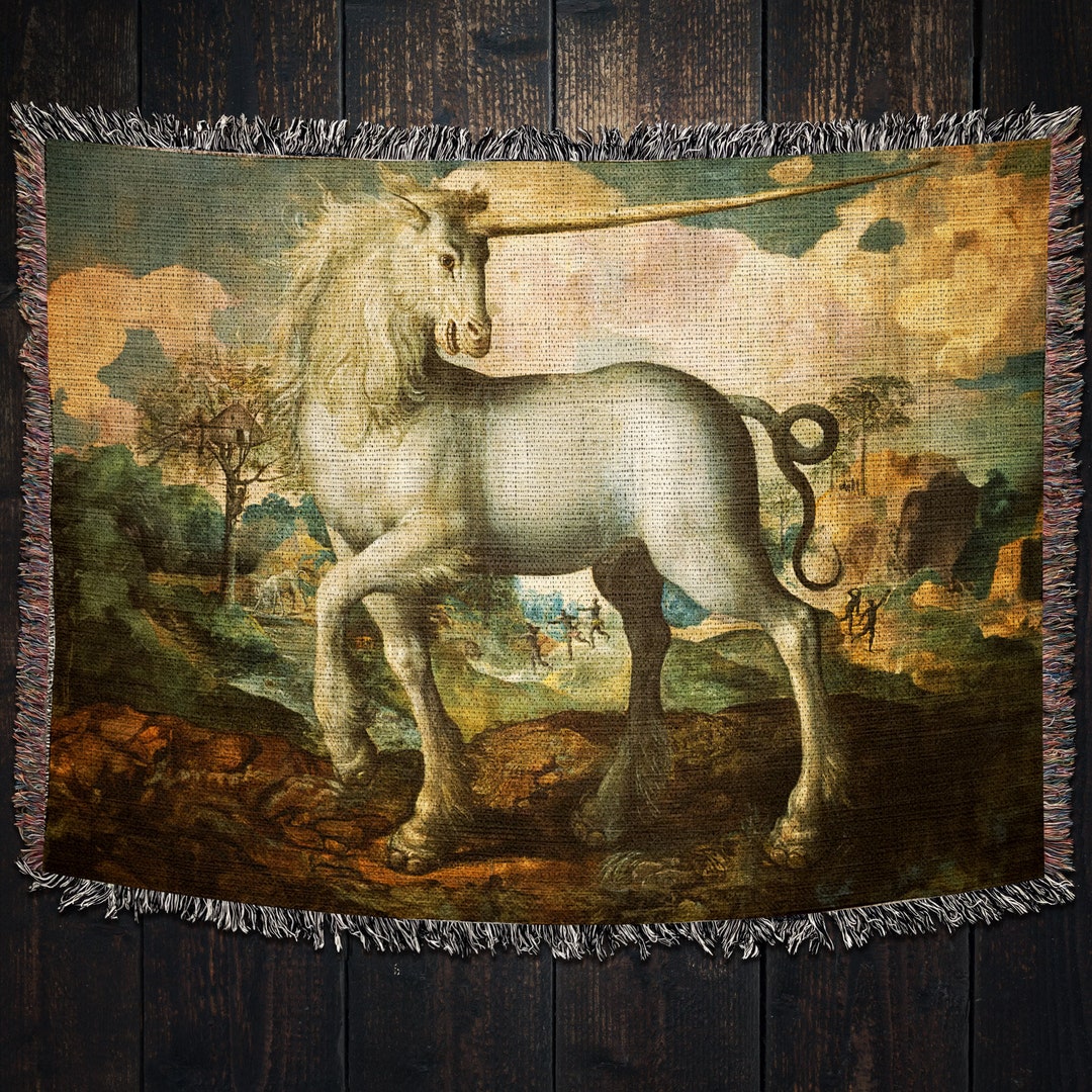 Ancient Lands Unicorn Vintage Blanket • Antique Unicorn Art, Retro ...