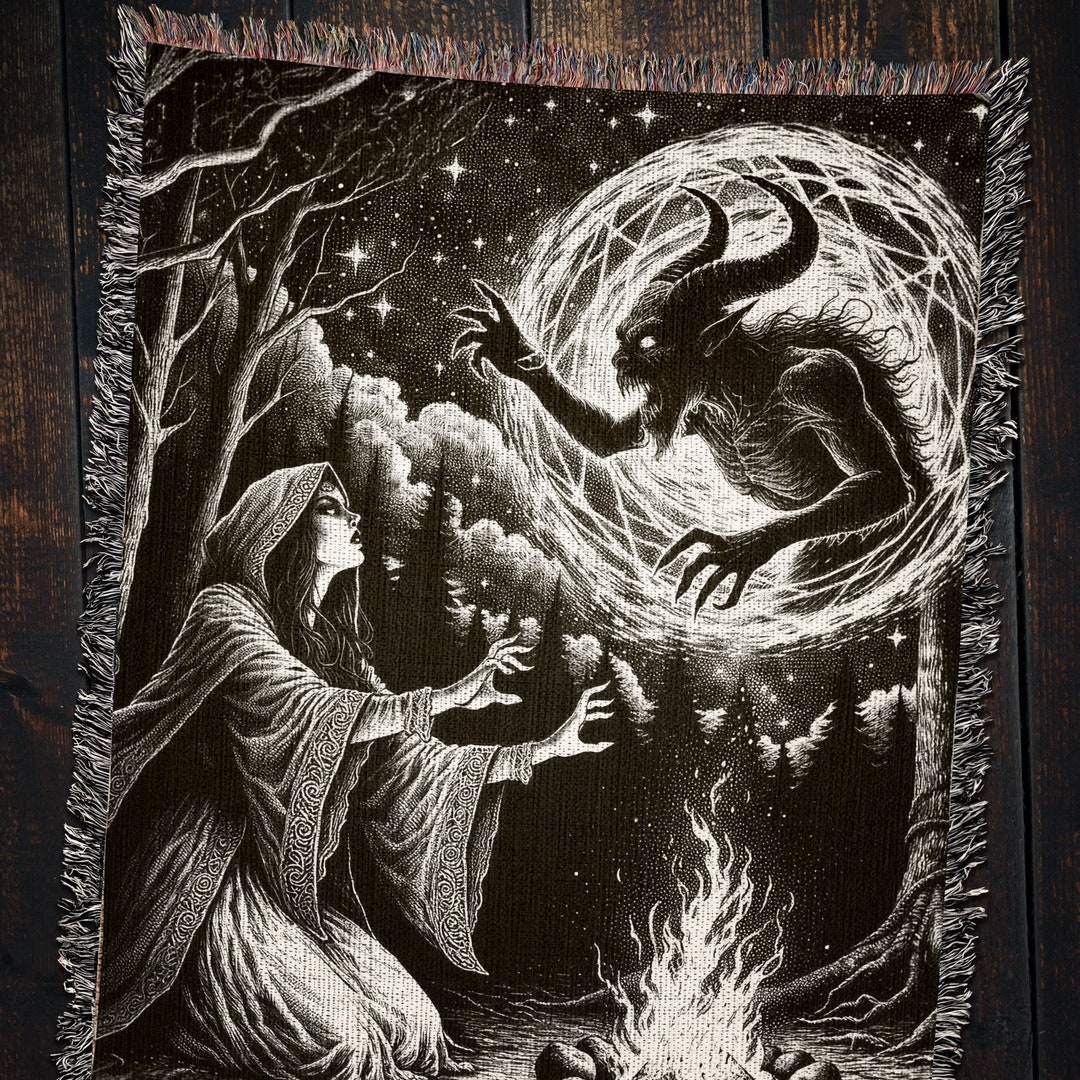 Vintage Sorceress Summoning Blanket • Dark Enchanted Forest, Satanic ...