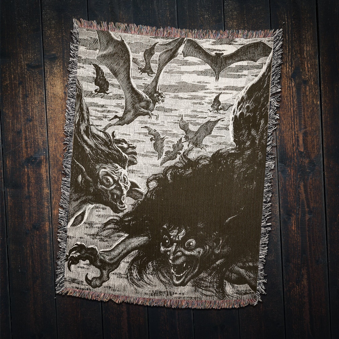 Flying Witch Coven Vintage Fantasy Woven Throw Blanket: Vintage Novelty ...