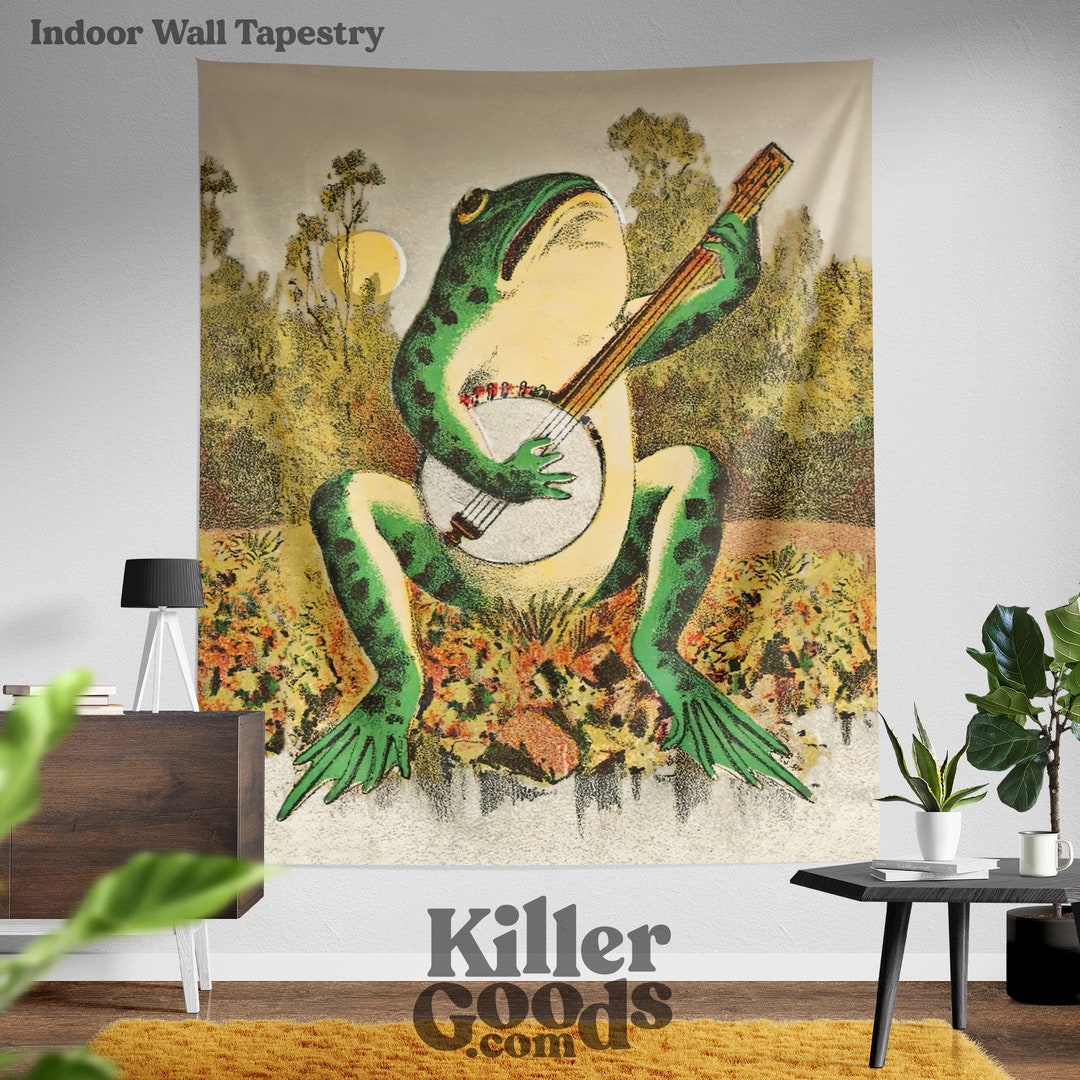 Banjo Frog Tapestry - Frog and Toad Art Wall Hanging, Playing Frog ...