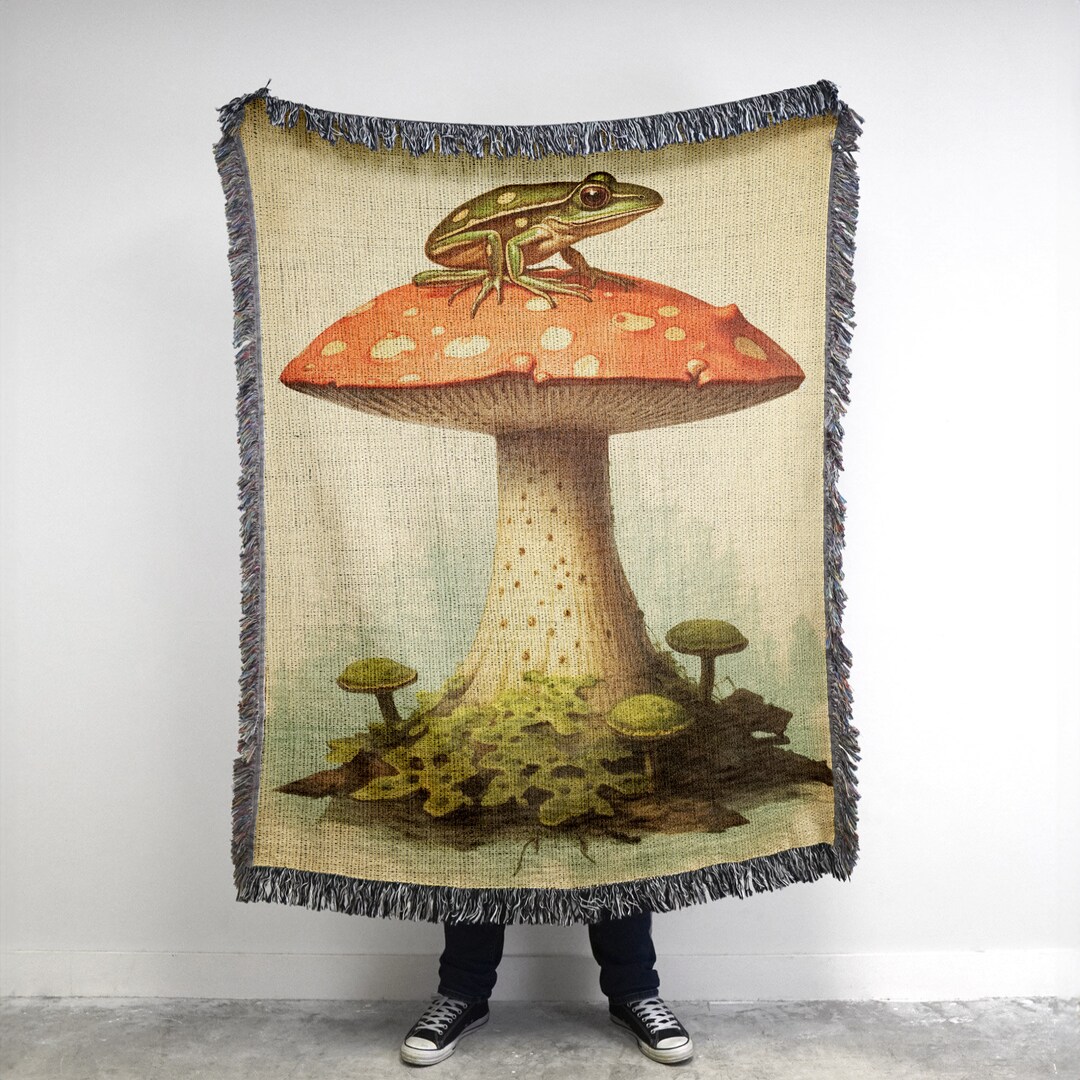 Vintage Frog on Mushroom Blanket • Bohemian Decor, Frog and Toad ...