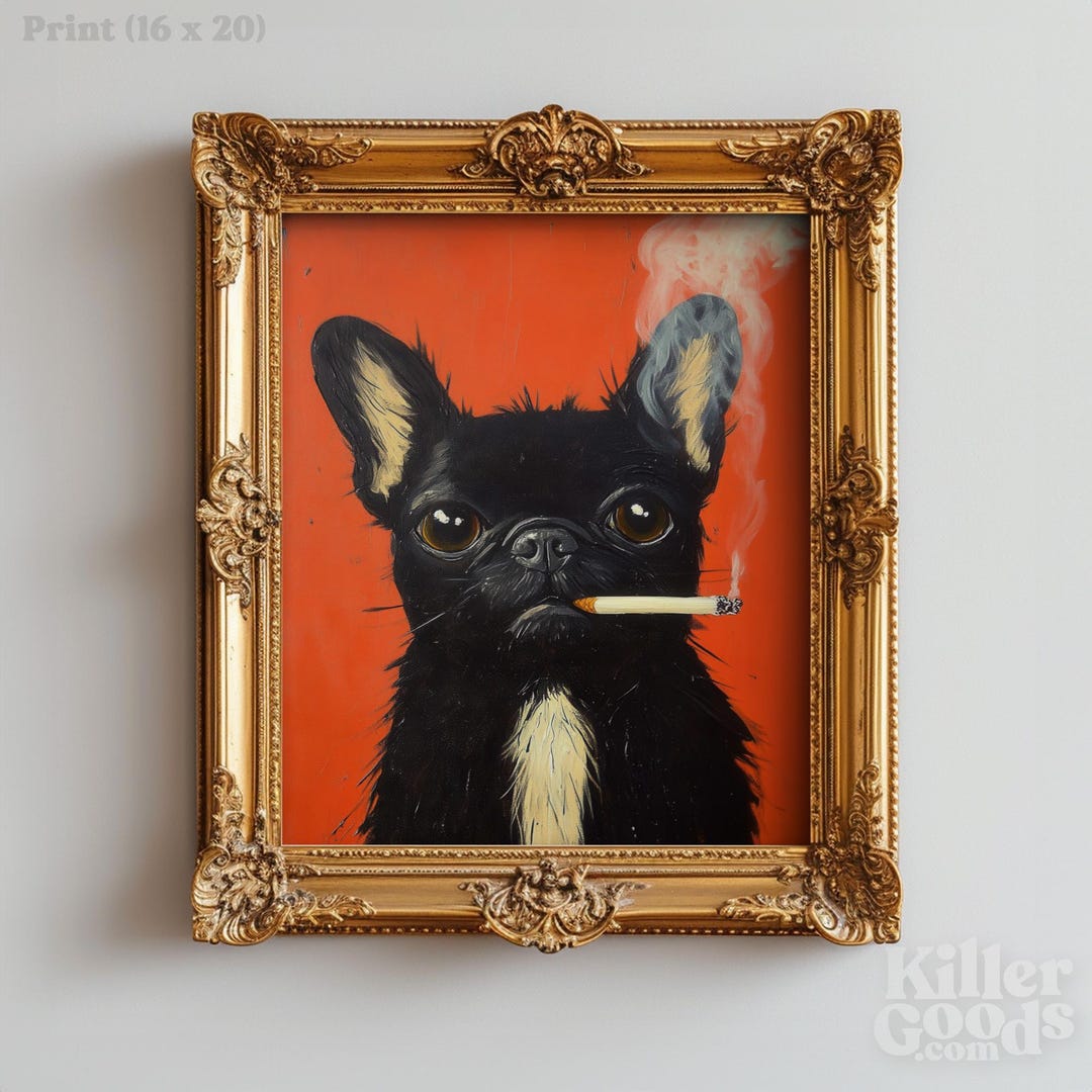 Smoking Dog Art Print, Antique Dog Art, Vintage Puppy, Victorian Kitsch ...