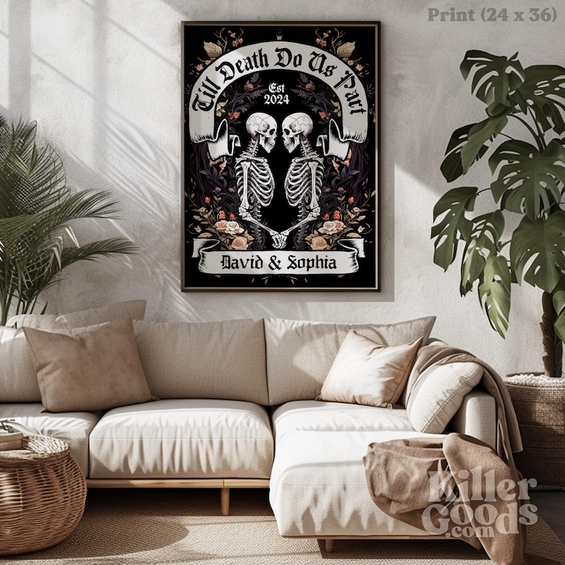 Personalized Skeleton Couple Art Print • Custom Gothic Anniversary Gift ...