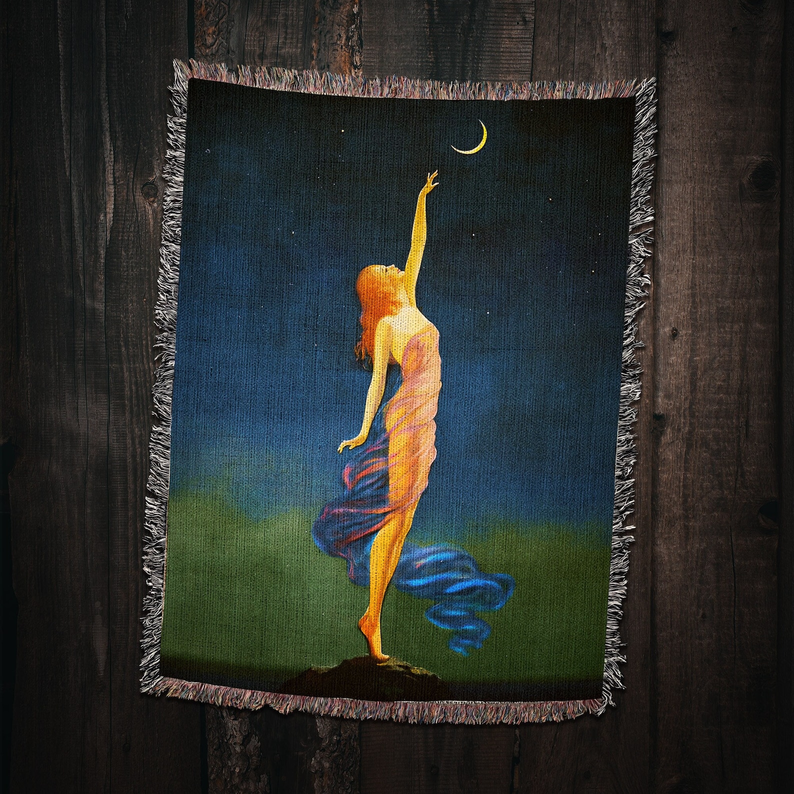Moon Witch Art Vintage Nude Woman Reaching for Moon Fantasy Naked Woman ...