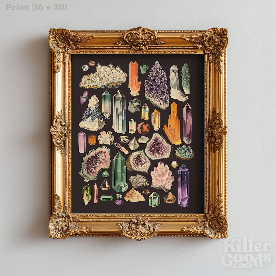 Vintage Mineral Crystals Art Print: Gemstone Poster, Quartz Decor - Etsy