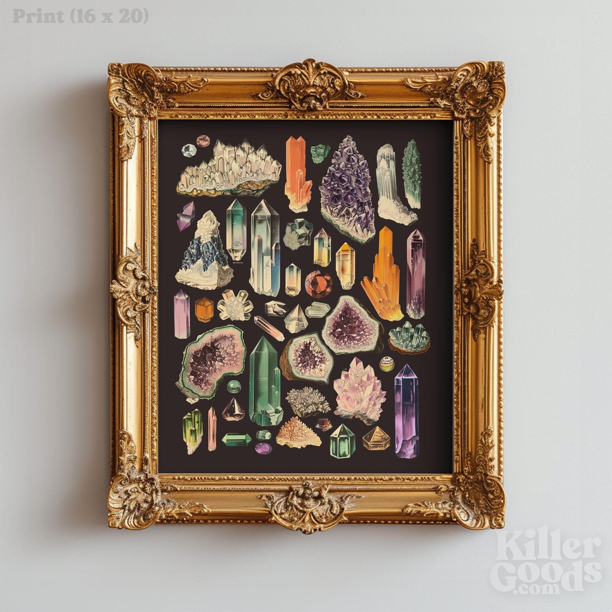 Vintage Mineral Crystals Art Print: Gemstone Poster, Quartz Decor - Etsy