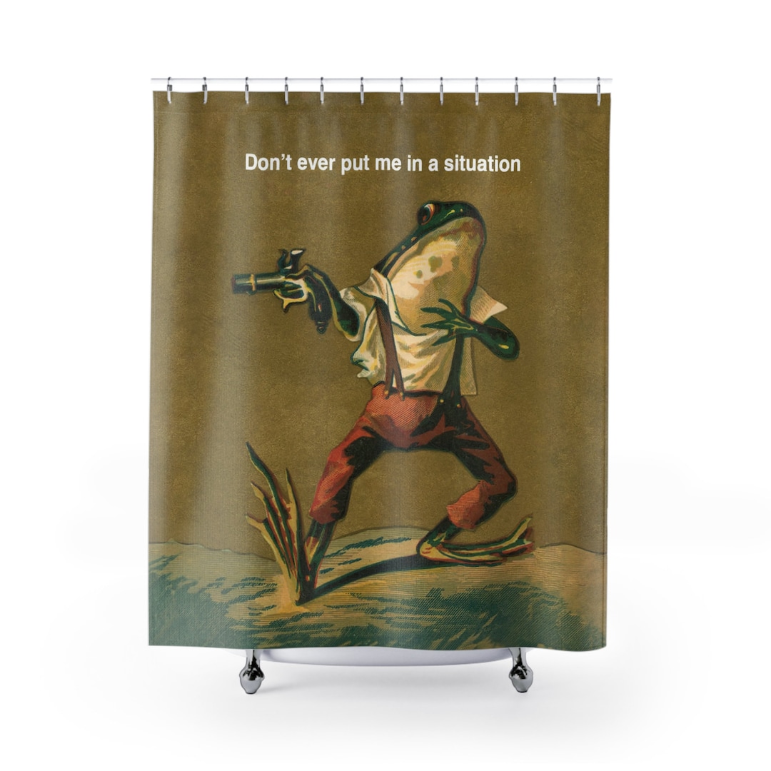 Danger Frog Shower Curtain ~ Vintage Frog Meme Decor, Man I Love Frogs ...