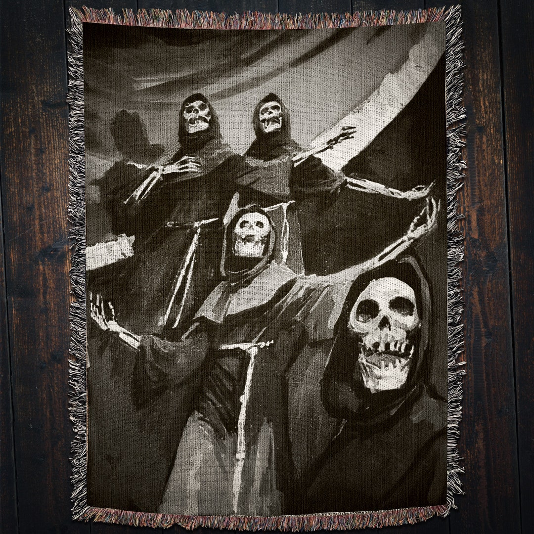 Skull Choir Woven Throw Blanket: Vintage Horror Comic Tapestry - Etsy
