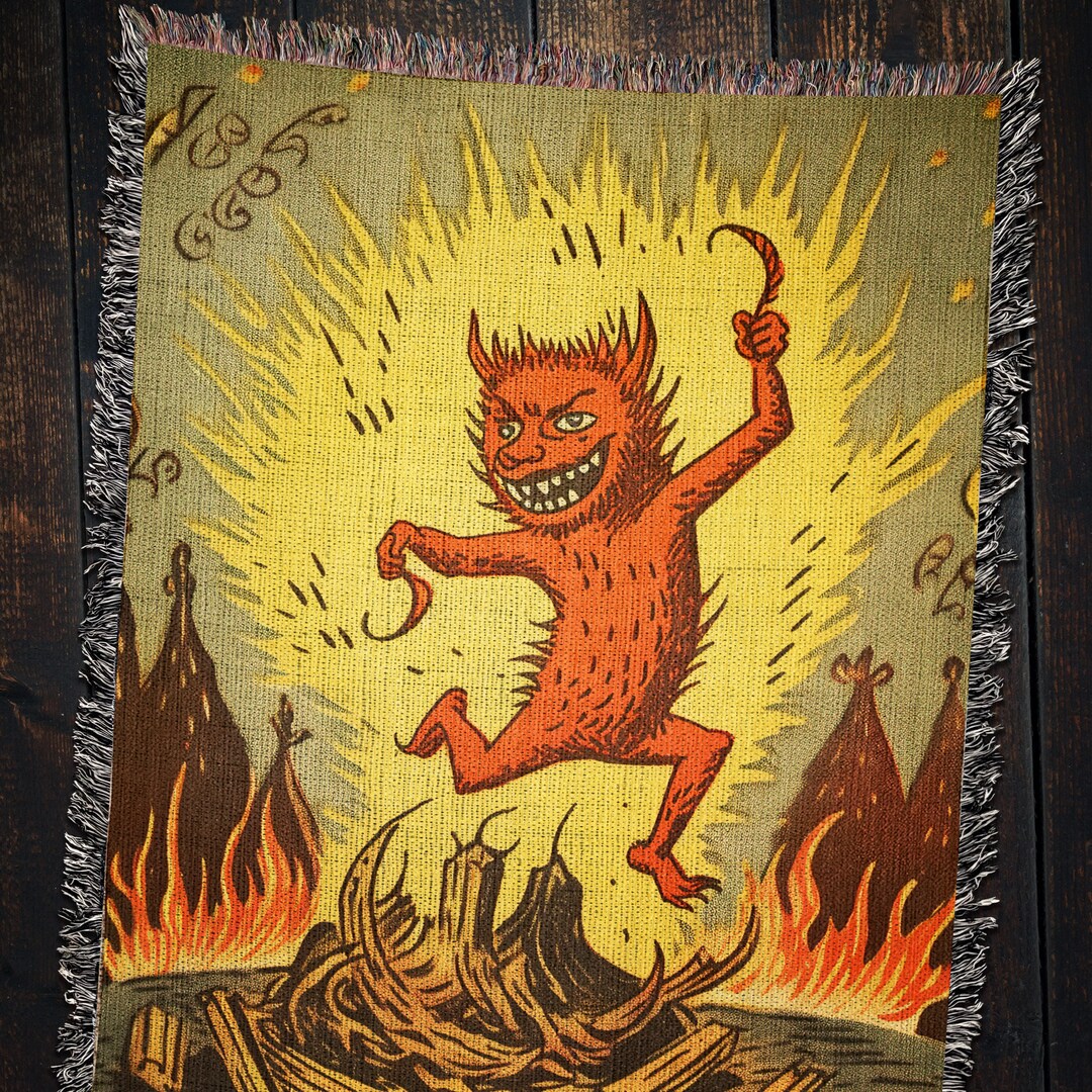 Retro Devil Summoning Blanket • Satanic Ritual Fire Decor, Occult Comic ...