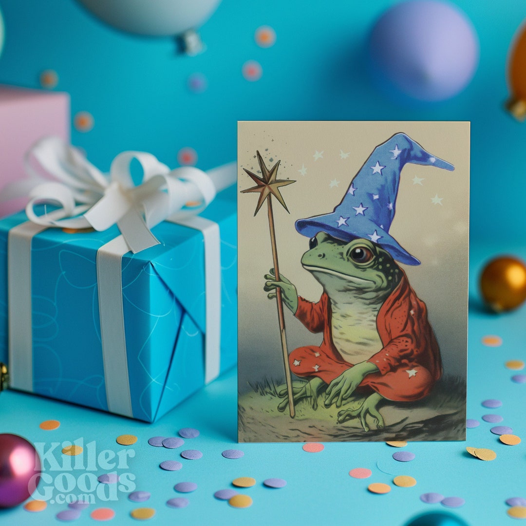 Wizard Frog Greeting Card - Handmade Birthday Card, Vintage Witchy Frog ...
