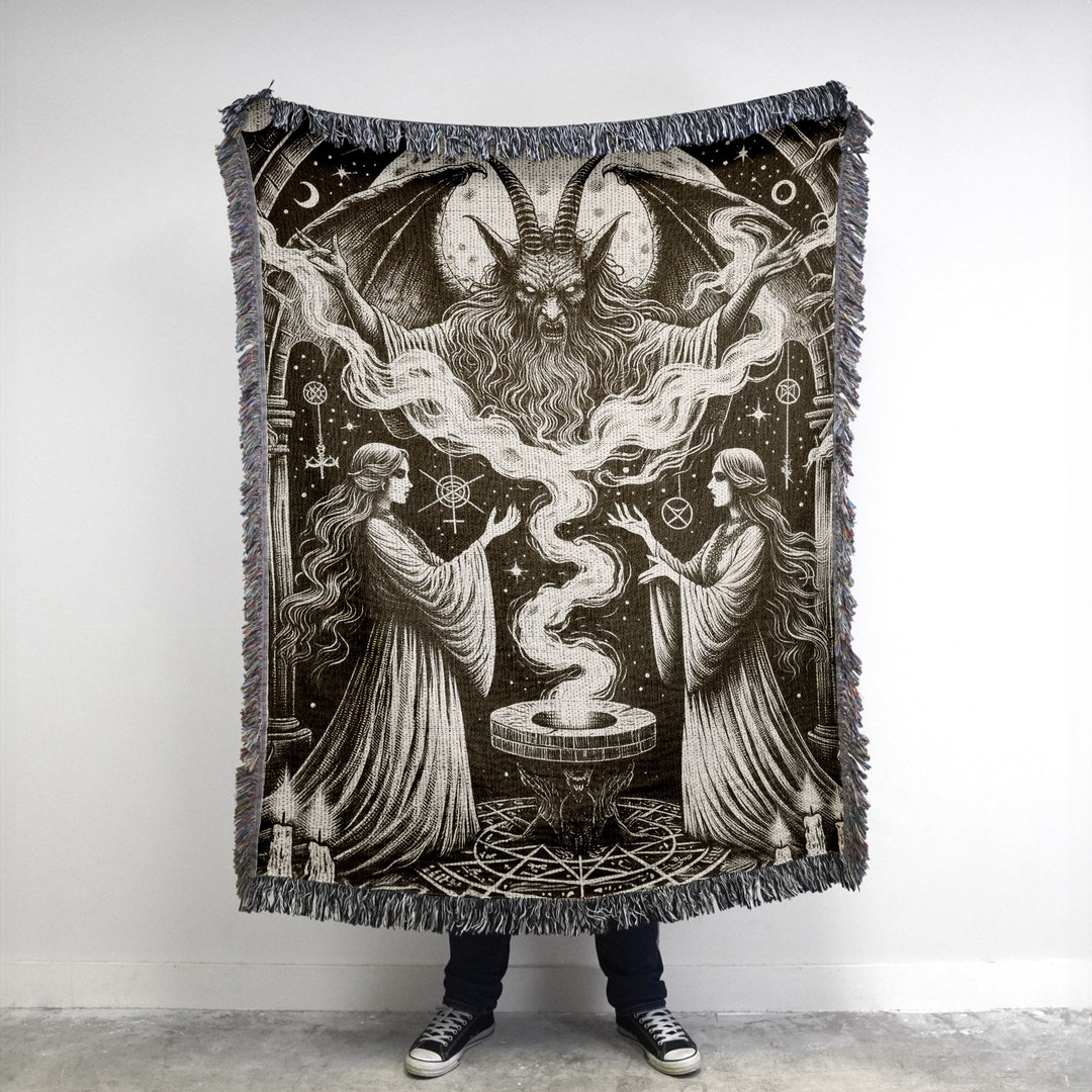 Vintage Satanic Ritual Blanket • Witchy Occult Decor, Baphomet, Arcane ...