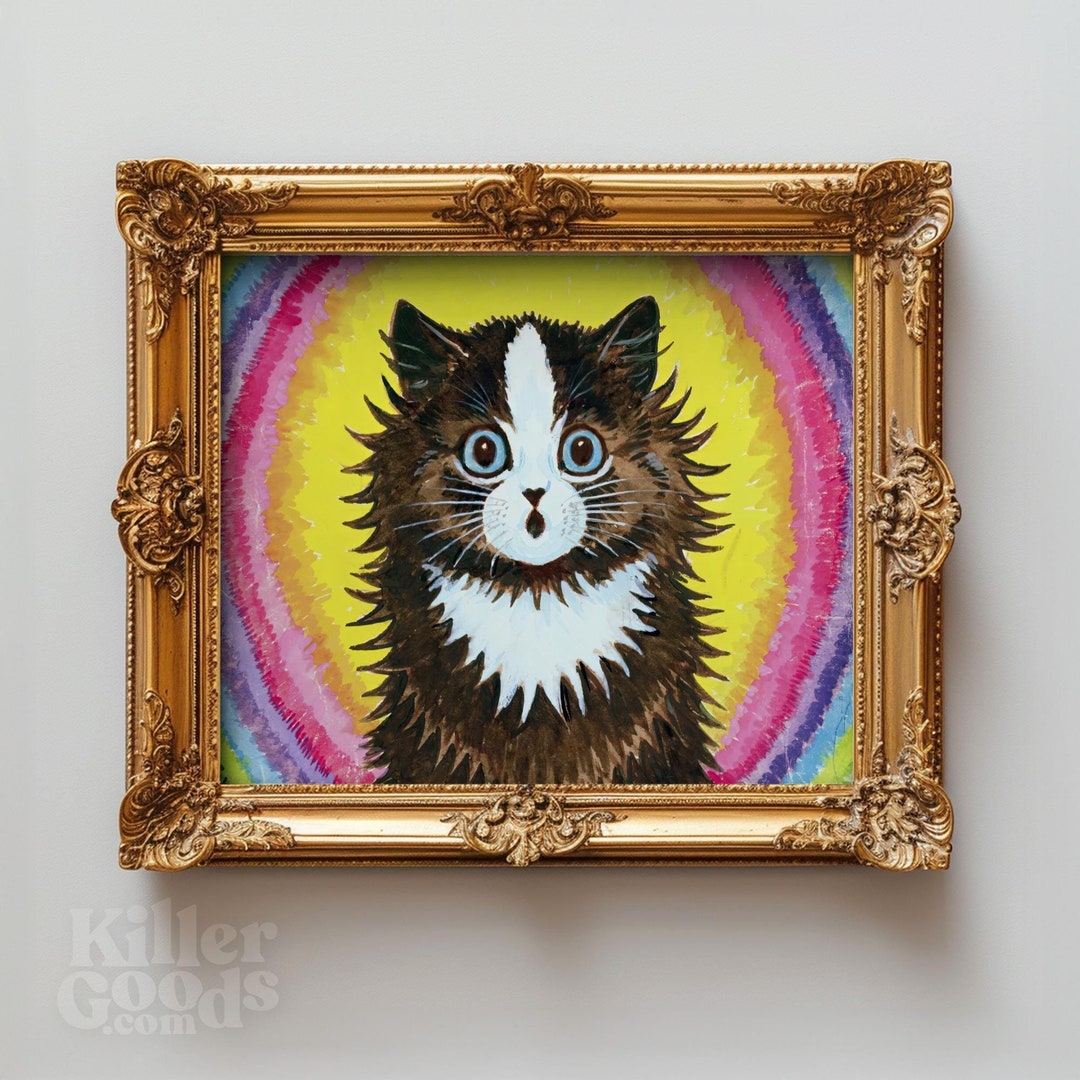 Psychedelic Cat in Rainbow Art Print • Louis Wain Retro Cat Decor ...