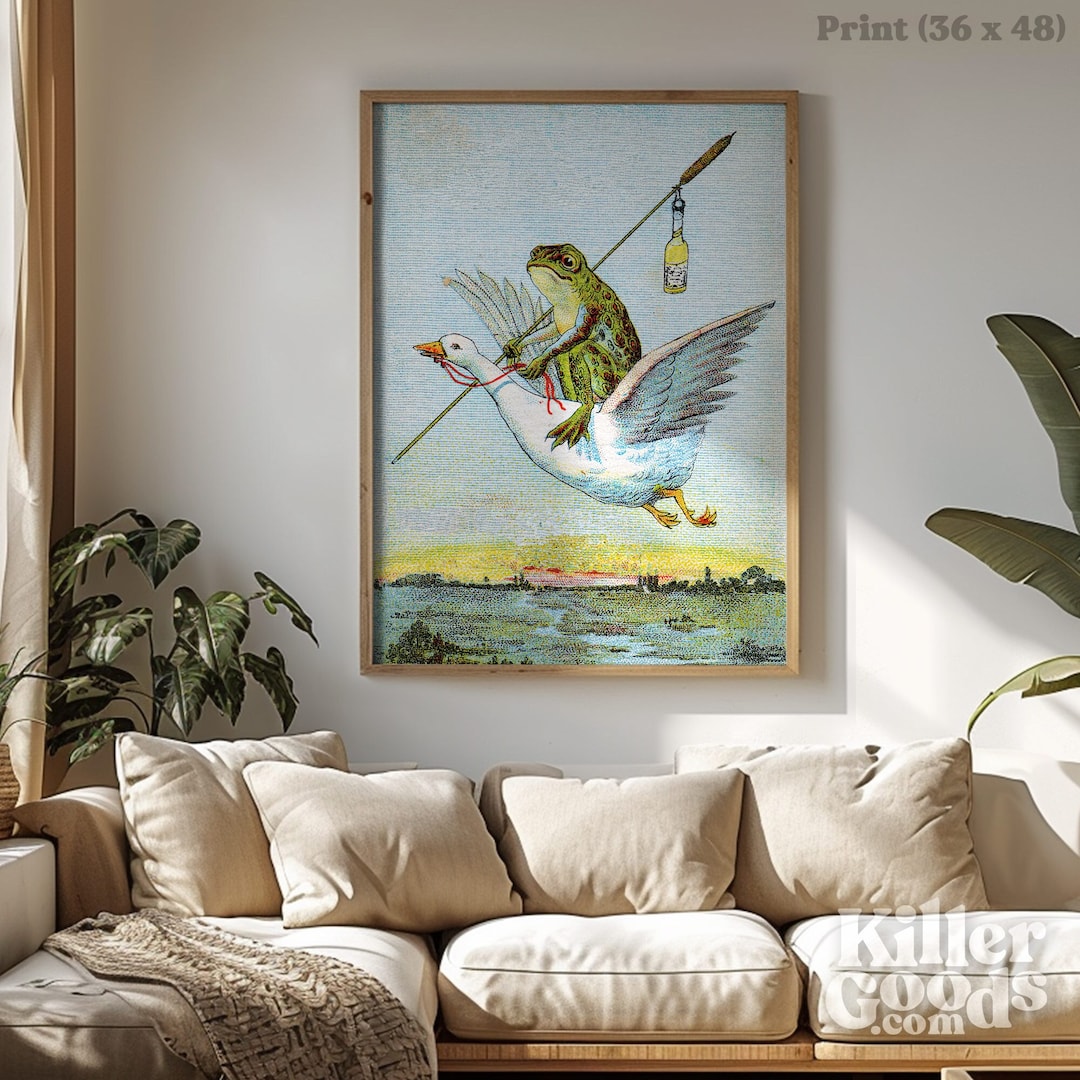 Vintage Frog Art Print: Stork Ride, Retro Kitsch Poster - Etsy