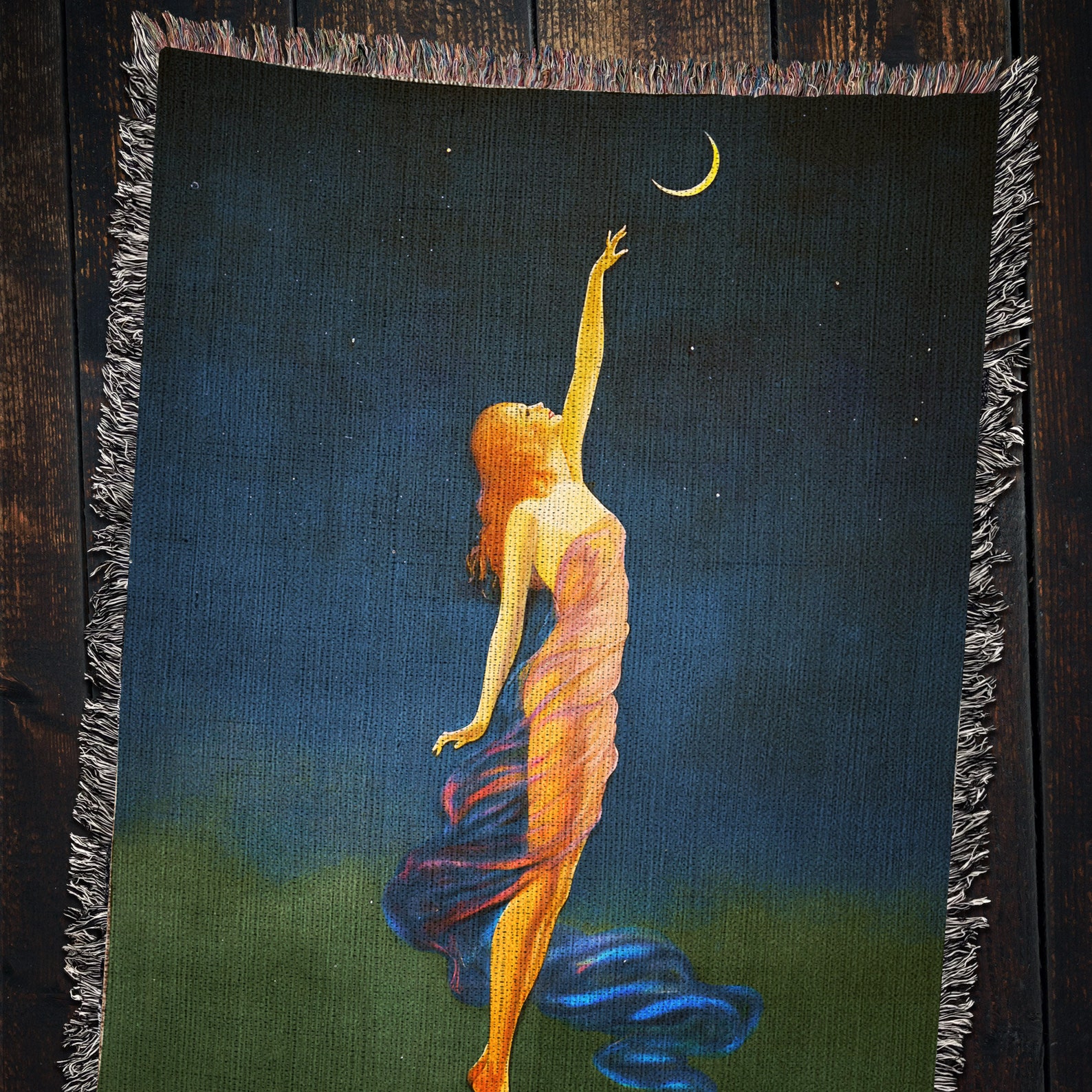 Moon Witch Woven Throw Blanket Vintage Nude Woman Art Dorm Decor Etsy