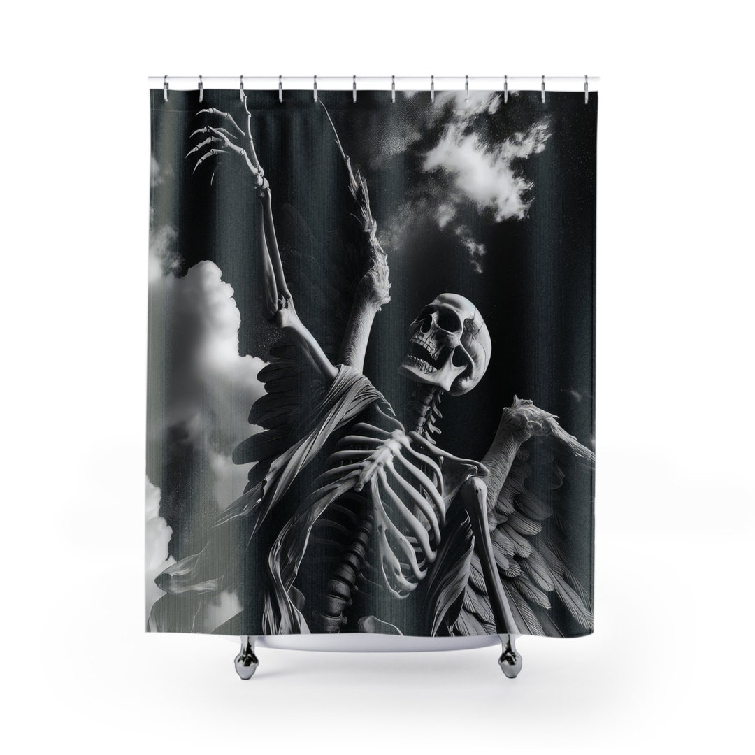 Angel of Death Shower Curtain - Skeleton With Wings, Skull Decor ...