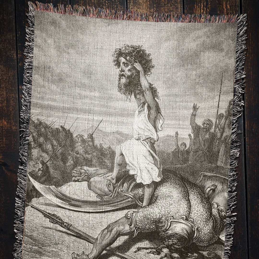 Bible Decor Vintage King David Art David and Goliath Woven Blanket ...