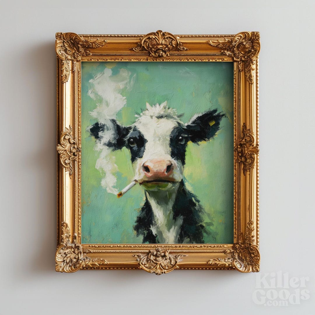 Funny Smoking Cow Art Print – Quirky Farmhouse Wall Decor - Etsy