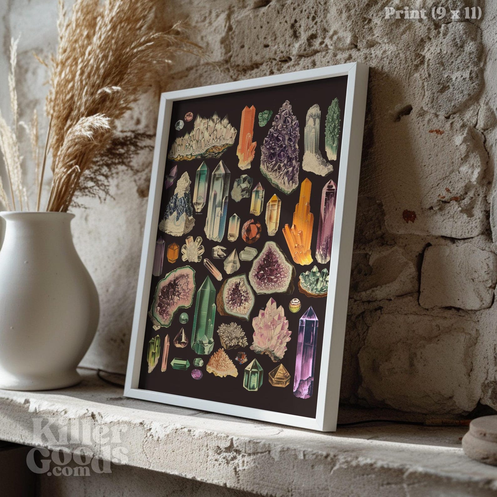 Vintage Mineral Crystals Art Print: Gemstone Poster, Quartz Decor - Etsy