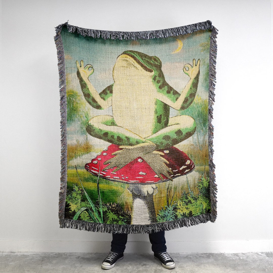 Meditating Frog Blanket Yoga Frog Decor Woven Blanket • Frog Toad ...