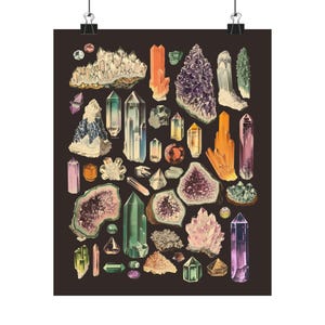 Vintage Mineral Crystals Art Print: Gemstone Poster, Quartz Decor - Etsy