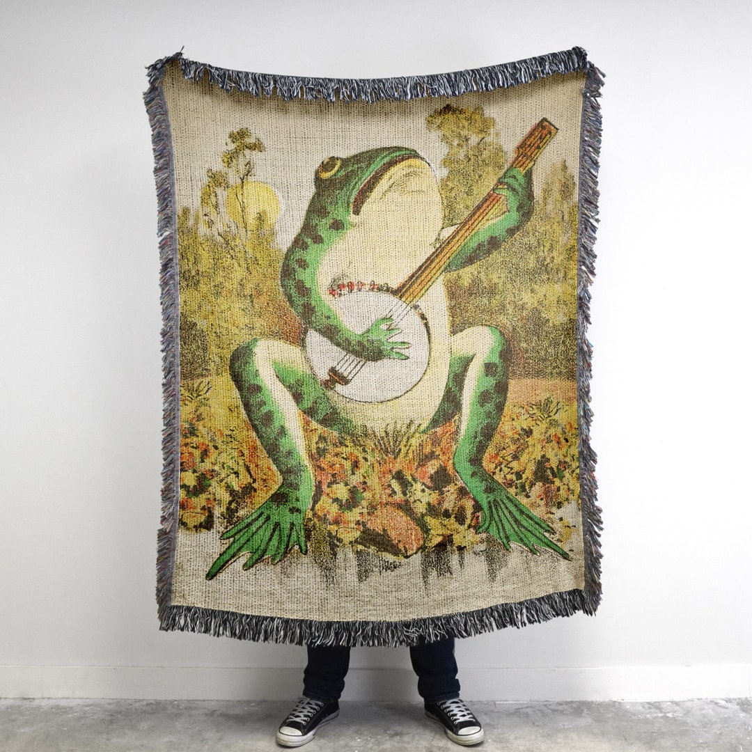 Banjo Frog Blanket Vintage Frog Folklore Woven Throw Blanket: Man I ...