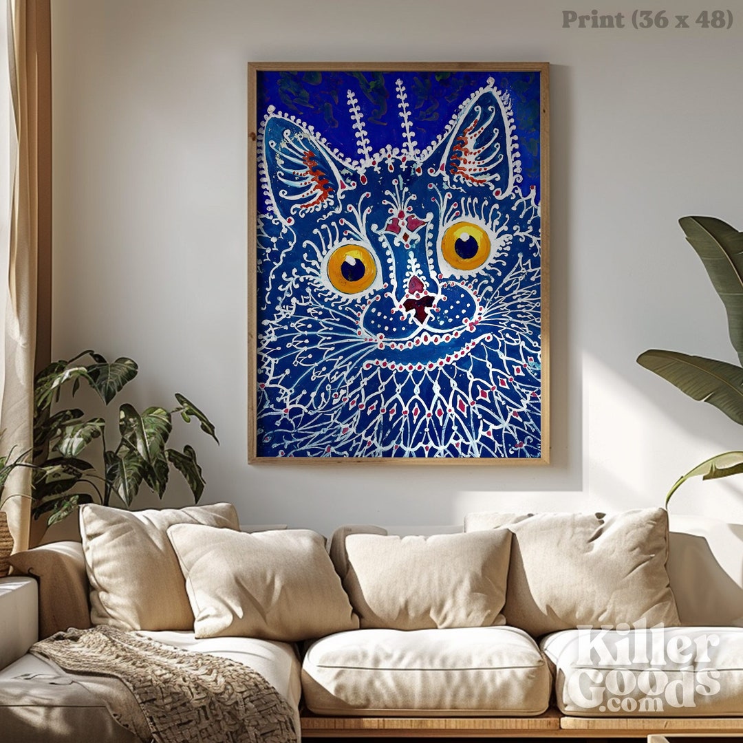 Trippy Cat Art Print, Psychedelic Cat Louis Wain Antique Cat Art ...