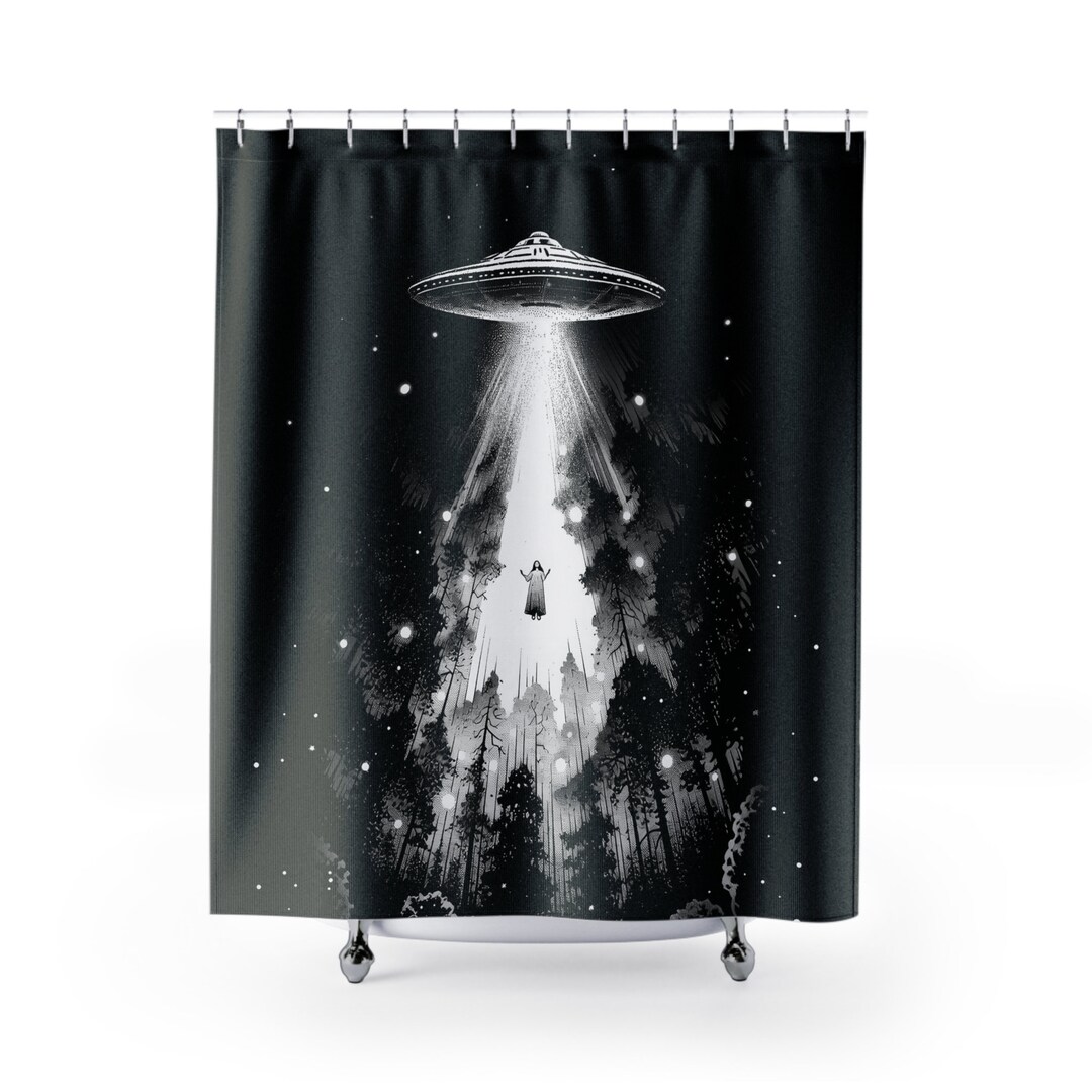 Alien Abduction in Forest Shower Curtain - Vintage Sci Fi Horror, UFO ...