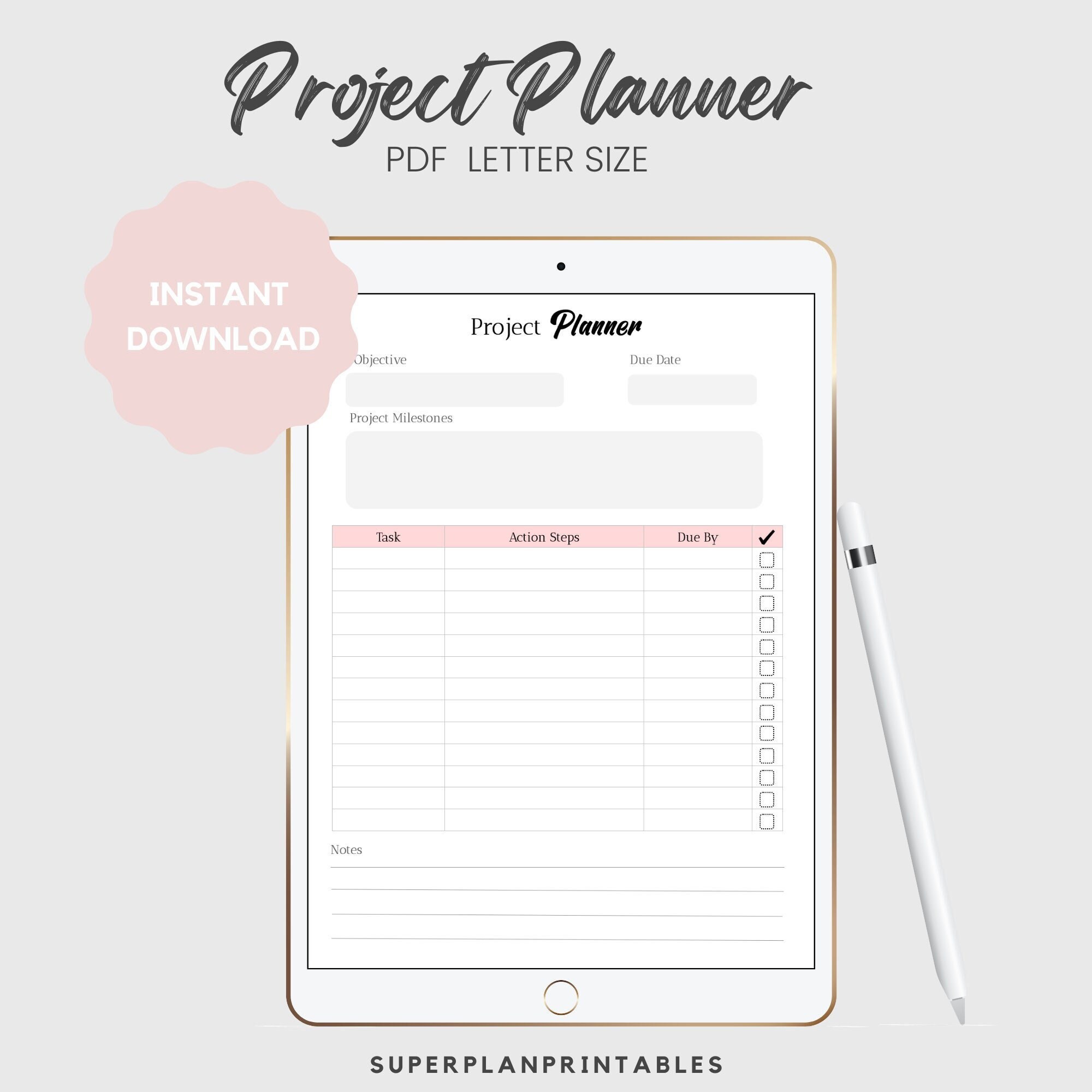 Project Planner Printable Digital Download Goal Planner Minimalistic ...