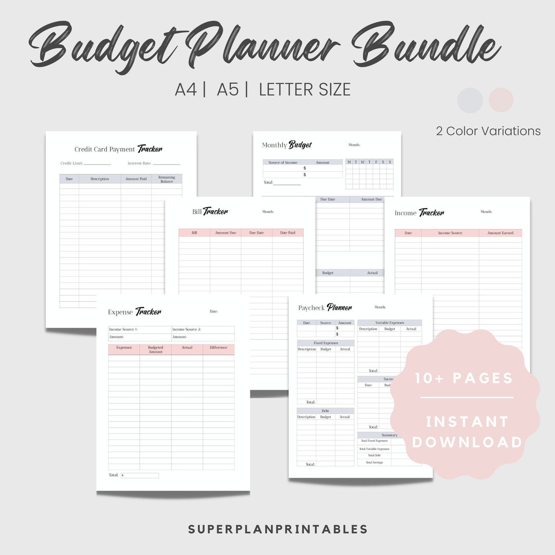 Budget Planner Printable: Simple Finance Tracker Templates (digital ...