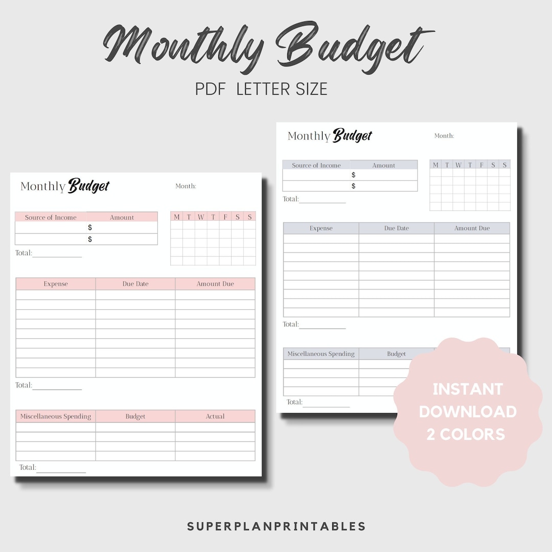Monthly Budget Template, Monthly Budget Printable, Digital Budget ...