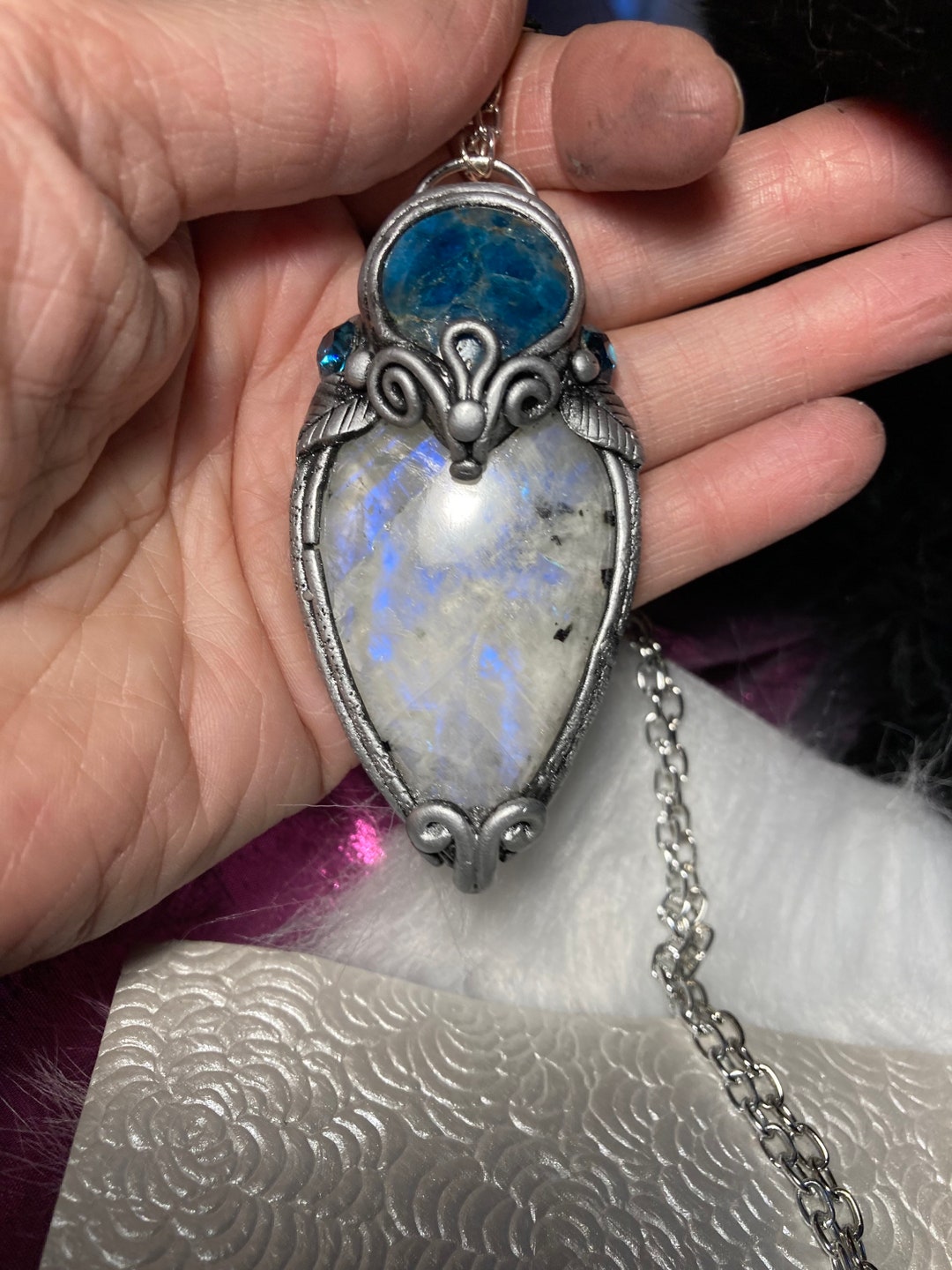 Moonstone and Apatite Healing Pendant. Hippie Style. Bohemian Jewelry ...