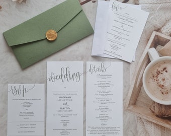 Moss Green Wedding Invitation Template - Etsy