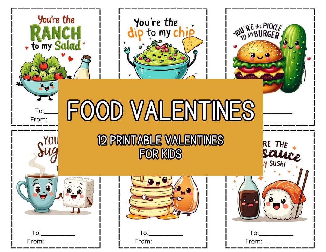 12 Food Valentines for Kids, Printable Valentines, Kids Valentines ...