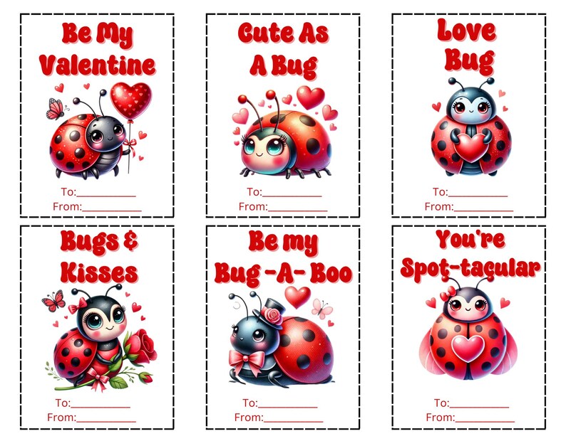 Printable Ladybug Valentines for Kids, Kids Valentines, Ladybug ...