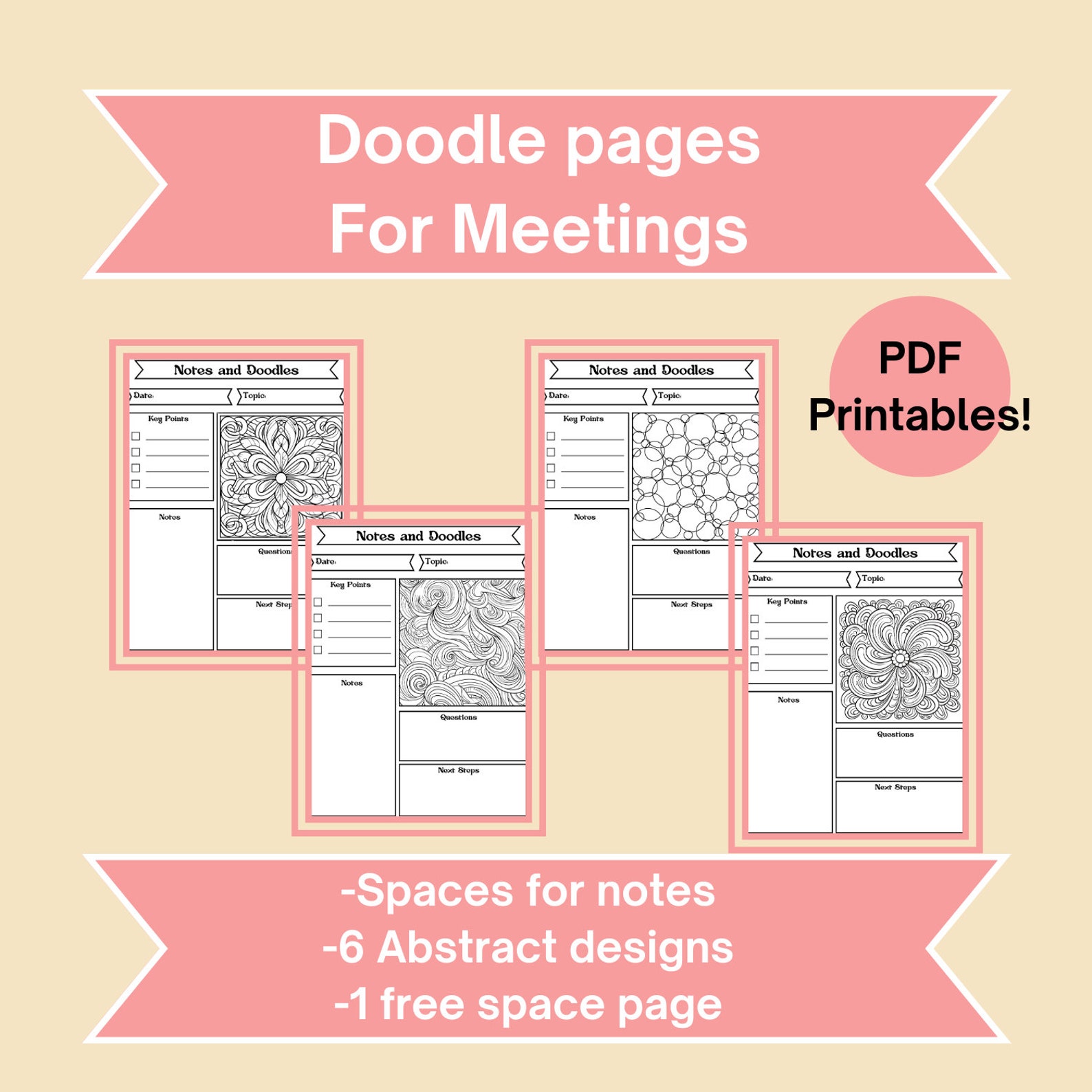 Printable Abstract Design Coloring Meeting Notes PDF. Work From Home ...