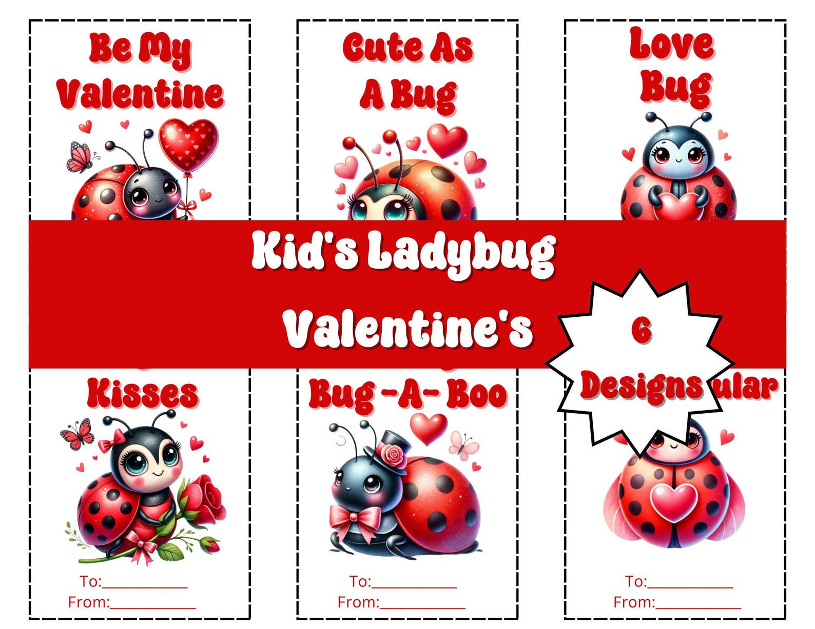 Printable Ladybug Valentines for Kids, Kids Valentines, Ladybug ...