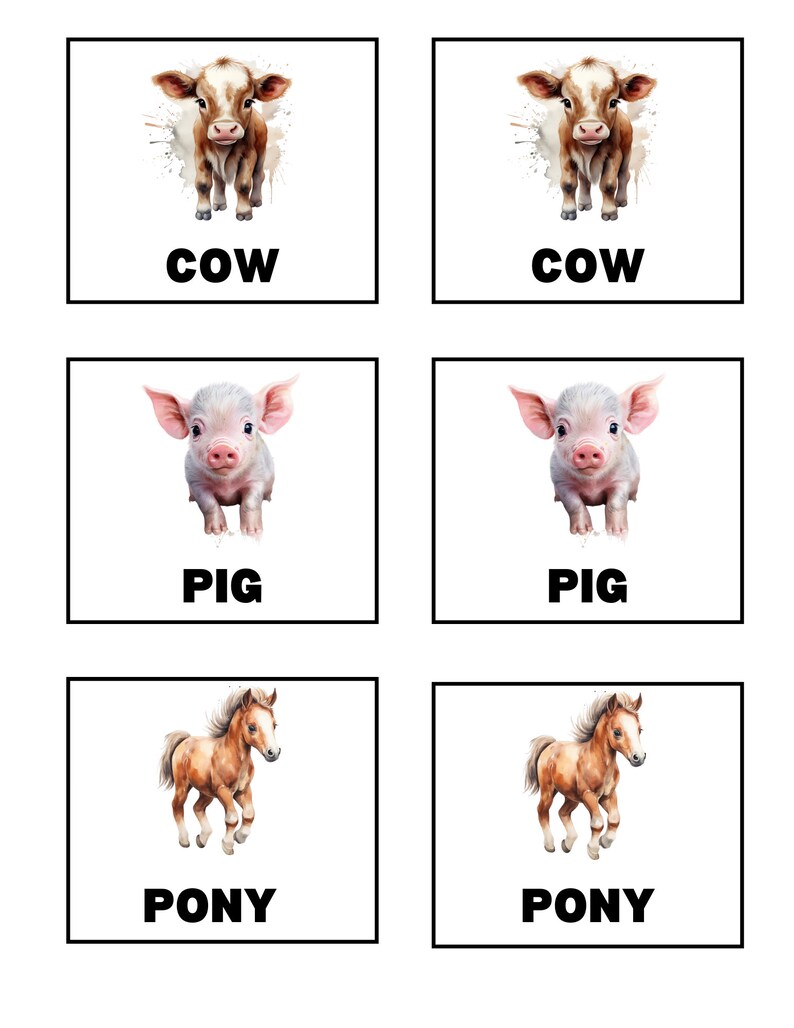 Farm Animal Matching Card Game, Homeschool Learning, Matching Game ...