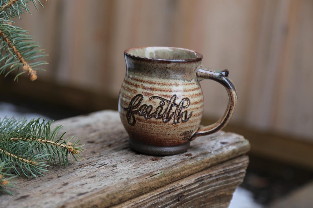 13oz Hand Carved Ceramic Brown Pottery Mug Scripture Verse ...