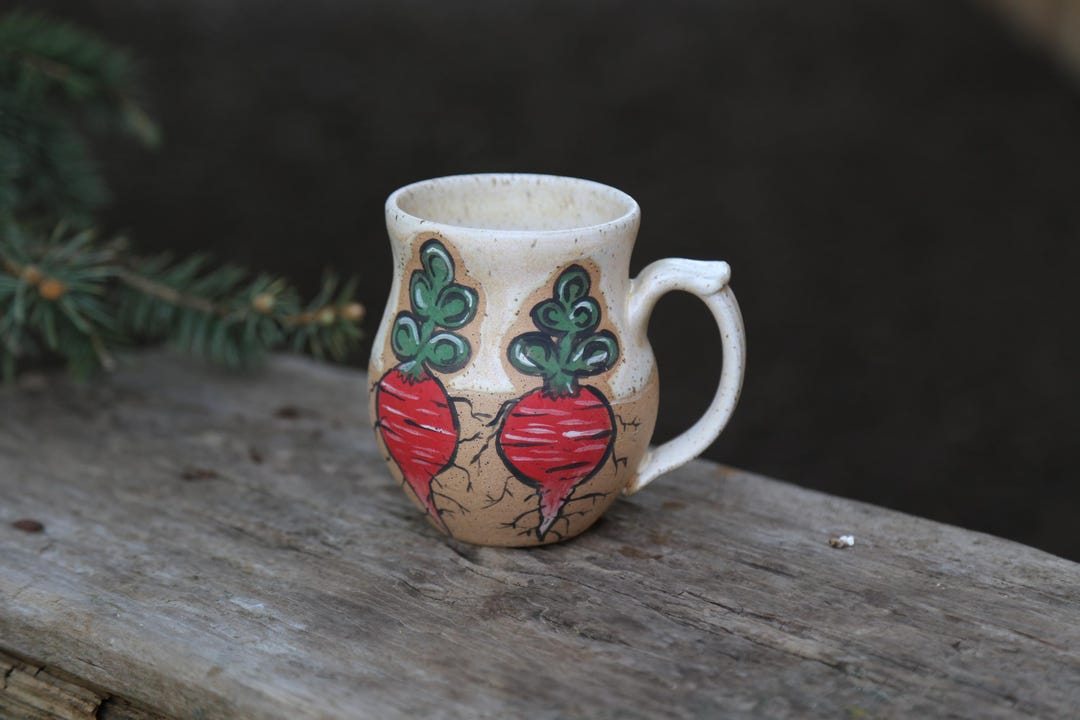 10-12oz Hand Painted Ceramic Pottery Garden Mug Vegetables Carrots Cute ...