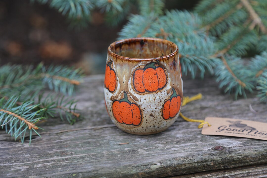 8oz Hand Thrown Ceramic Pumpkin Pottery Wine Glass Fall Thanksgiving ...