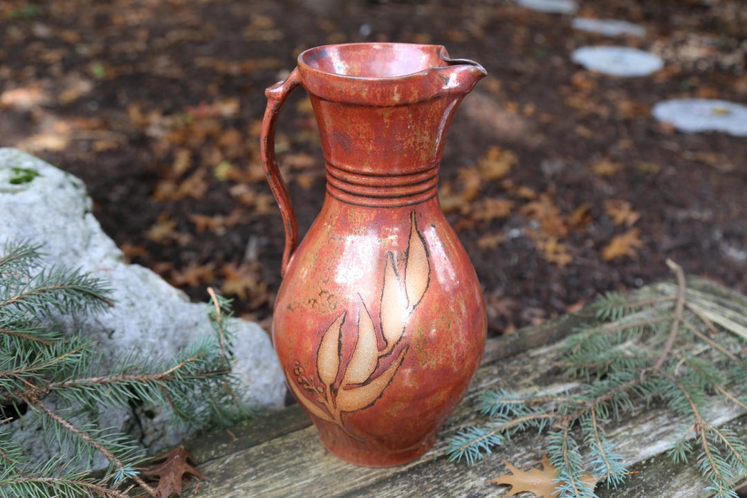 86oz Hand Thrown Ancient Copper Bronze Ceramic Pottery Pitcher ...