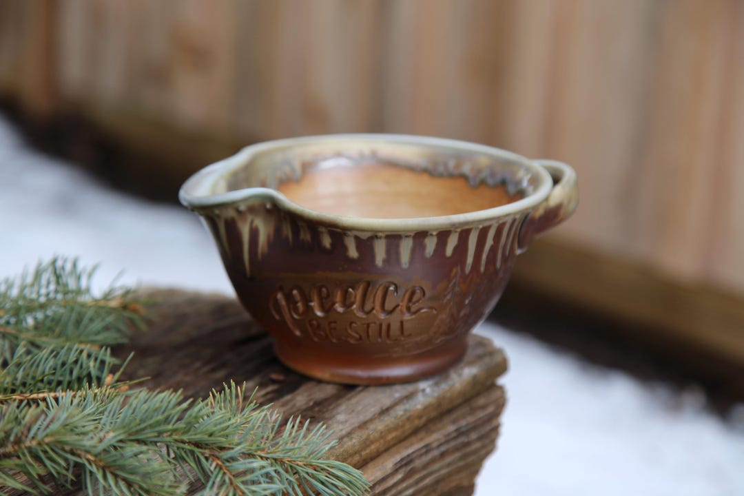 7.5x3.5”wood Fired Ceramic Mixing Bowl Brown Pottery Dish Carved ...