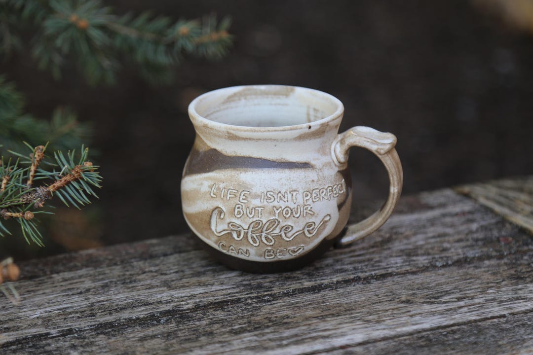 10-12oz Hand Carved Ceramic Brown Pottery Mug Scripture Verse ...