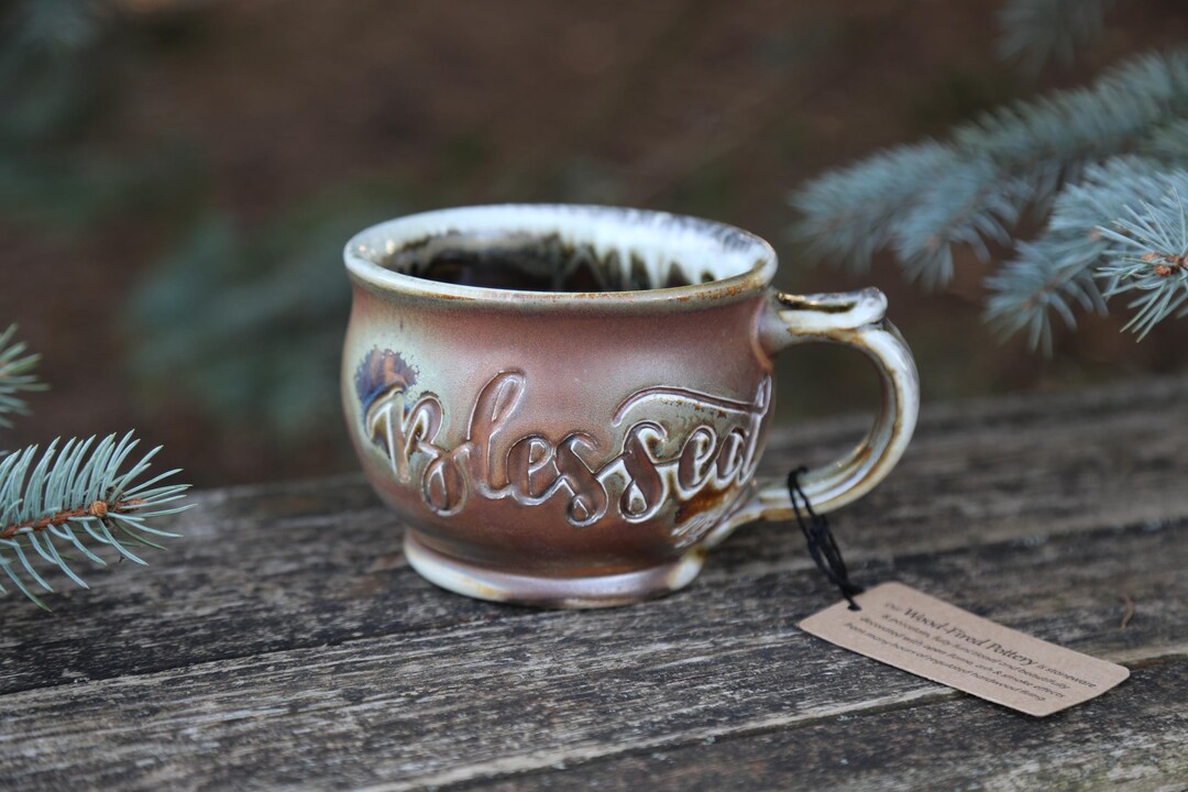 13oz Hand Carved Ceramic Mug Rainbow Scripture Wood Fired Pottery ...