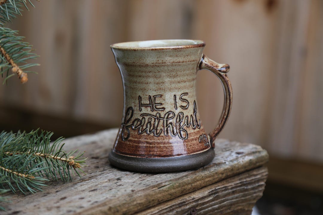 11oz Hand Carved Ceramic Brown Pottery Mug Scripture Verse ...