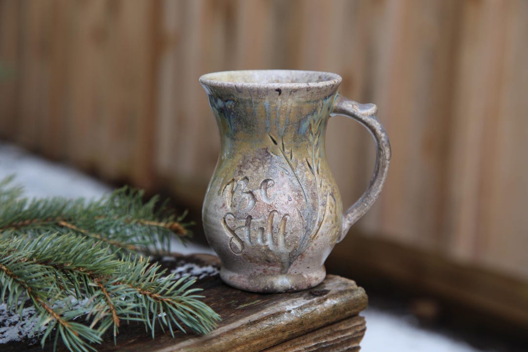11oz Hand Carved Ceramic Mug Rainbow Scripture Woodfired Pottery Orange ...
