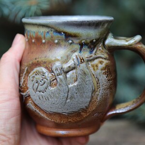12-14oz Hand Carved Ceramic Sloth Wood Fired Pottery Mug Porcelain ...